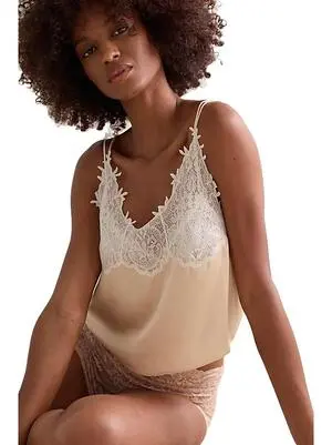 Free People Carmella Cami With Lace Detail - Champagne