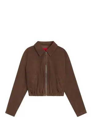 Hugo Suede Jacket With Gathered Hem - Brown