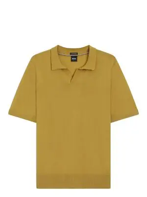 BOSS Merino Wool Knit Polo With Johnny Collar - Gold