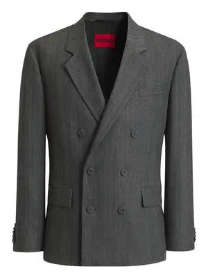 Hugo Modern-fit Suit Jacket In Herringbone Fabric - Dark Grey