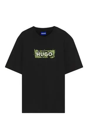Hugo Cotton T-shirt With Embroidered Logo Artwork Black