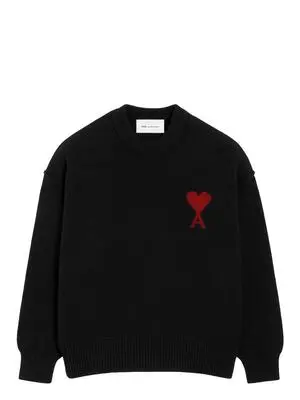 AMI Paris De Coeur Wool Crewneck Sweater - Black