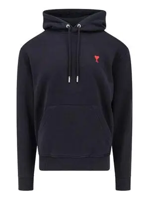 AMI Paris De Coeur Embroidered Cotton Hoodie - Black