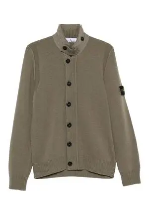 Stone Island Wool Cardigan With High Neck - Green