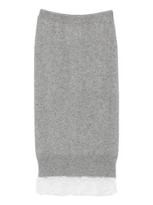 Ermanno Scervino Cashmere Midi Skirt With Lace Trim - Grey