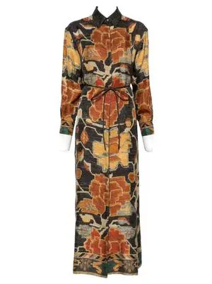PIERRE-LOUIS MASCIA Printed Silk Long Dress - Brown