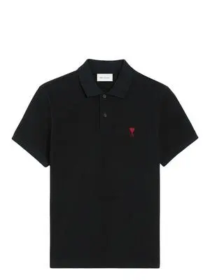 AMI Paris De Coeur Cotton Polo Shirt - Black