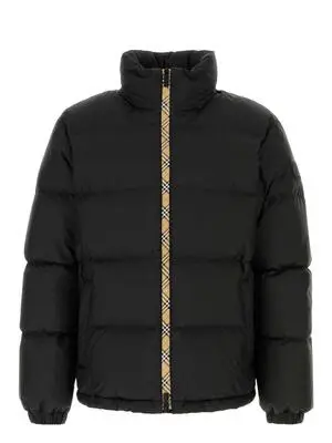 Burberry Snowdon Short Down Jacket With Checked Profile - Black