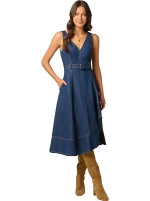 Adrianna Papell Denim Hitch Hem Midi Dress - Navy