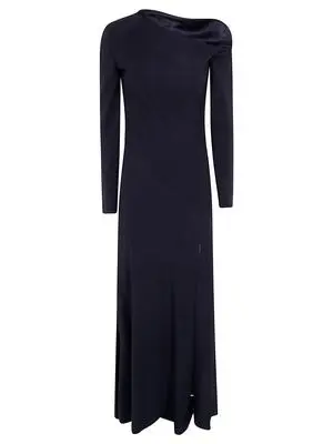 Alberta Ferretti Long Sleeve Satin Dress - Black