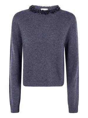 SEMICOUTURE Denny" Round Neck Short Sleeve Sweater - Gray