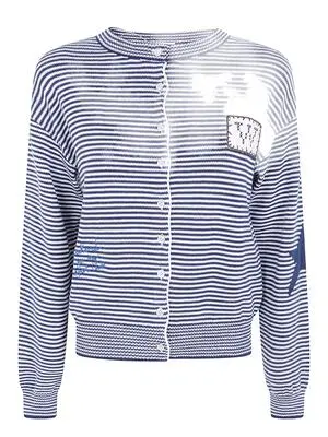 Max Mara Embroidered Striped Cotton Cardigan - Blue