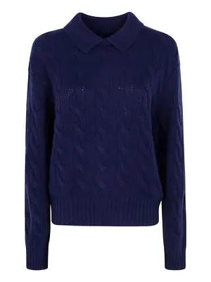 Polo Ralph Lauren Wool Cable Knit Collared Pullover - Blue