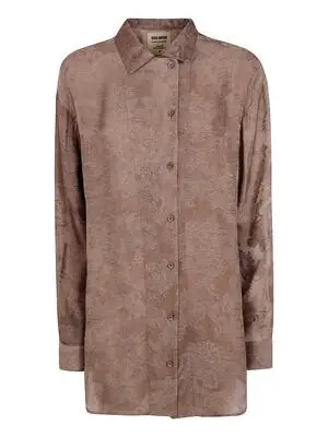 UMA WANG Long Sleeve Floral Print Viscose Shirt - Brown