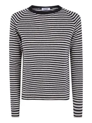 BASE Striped Round Neck Cashmere Sweater - Beige