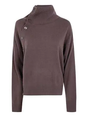Seventy Wool Cashmere Blend Turtleneck Sweater With Button Detail - Brown