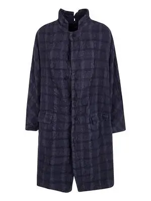 DANIELA GREGIS Wool Coat With Stand Collar And Checked Pattern - Gray