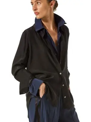 Serena Bute Silk Classic Shirt - Black