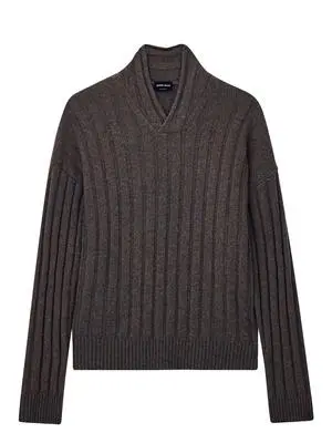 Giorgio Armani Giorgio Armani Wool Sweater With Shawl Collar And Rib Stitch Beige