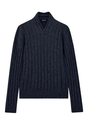 Giorgio Armani Giorgio Armani Wool Sweater With Shawl Collar And Rib Stitch Grey