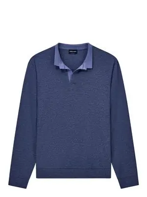 Giorgio Armani Polo Shirt Regular Fit In Cotton Silk And Cashmere Jersey - Blue