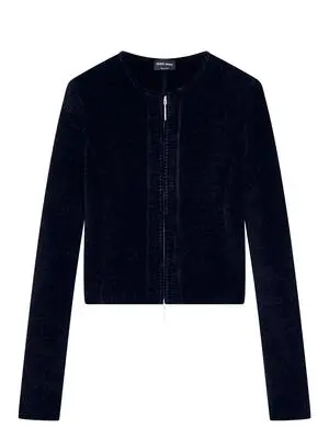 Giorgio Armani Chenille Zip-up Blazer Jacket - Black