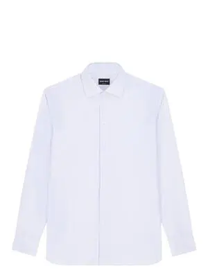 Giorgio Armani Regular Fit Shirt In Yarn-dyed Striped Cotton - Light Blue