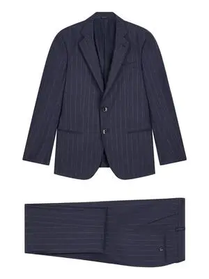 Giorgio Armani Slim-fit Single-breasted Suit In Pinstripe Flannel Soho - Black