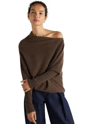 Quince 100% Mongolian Cashmere Asymmetric Draped Sweater - Brown