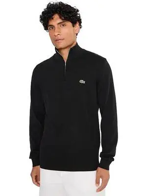 Lacoste Zipped High Neck Cotton Sweater - Black