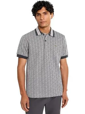 Lacoste Short Sleeve Aop L Color Blocked Polo Shirt And Contrasting Collar Short Sleeve Knit Calluna/graphite - Gray