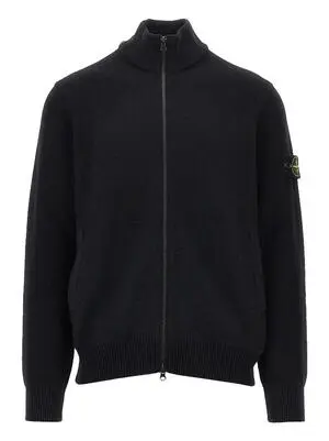 Stone Island Virgin Wool Full-zip Cardigan - Black