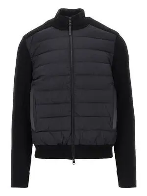 Moncler Wool-blend Cardigan With Nylon And Down Front - Black