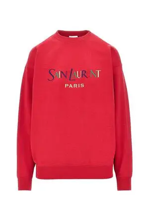 Saint Laurent Cotton Sweatshirt With Logo Embroidery - Red