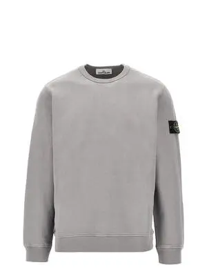 Stone Island Crewneck Cotton Sweatshirt With Logo Badge - Grey