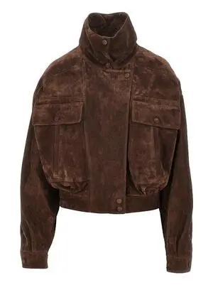 Saint Laurent SAINT LAURENT Suede Leather Jacket With Stand Collar Brown