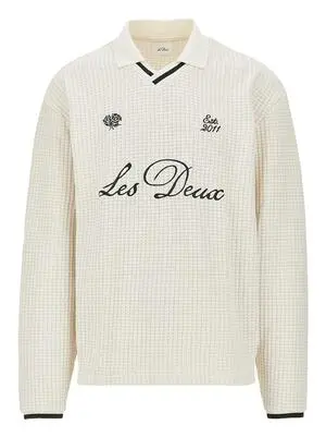 LES DEUX Knitted Polo Hirt With Logo Embroidery - White