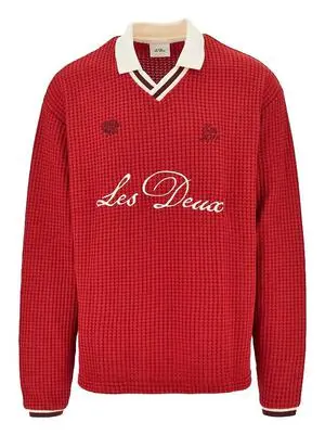 LES DEUX Knitted Polo Hirt With Logo Embroidery - Red