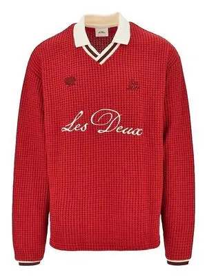 LES DEUX Knitted Polo Hirt With Logo Embroidery - Red