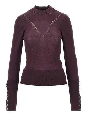 Rabanne Silk And Merino Wool-blend Sweater With Button Details - Purple