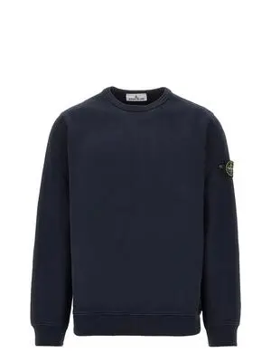 Stone Island Crewneck Cotton Sweatshirt With Logo Badge - Blue