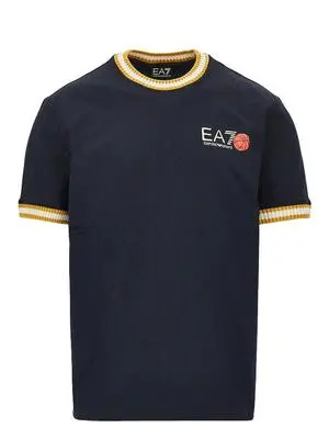 EA7 Cotton T-hirt With Logo Print - Blue