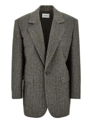 Saint Laurent Wool Herringbone Motif Blazer - Brown