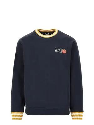 EA7 Cotton Sweatshirt With Graphic Prints - Blue