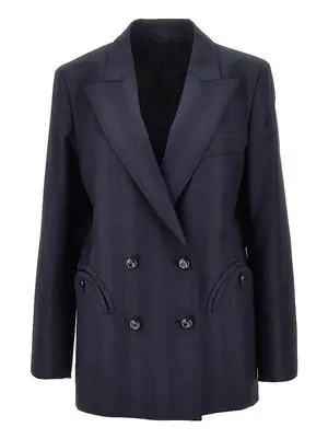 BLAZE Checked Virgin Wool Double-breasted Blazer - Blue