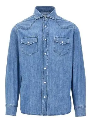 Brunello Cucinelli Cotton Denim Hirt - Blue