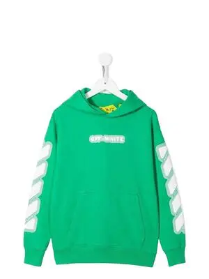 Off-White Logo Print Hoodie - Green