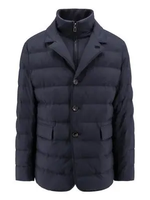 Loro Piana Buttoned Quilted Jacket With Stand Collar - Navy Blue