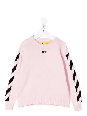 Off-White Striped Long Sleeve Knit Sweater - Pink