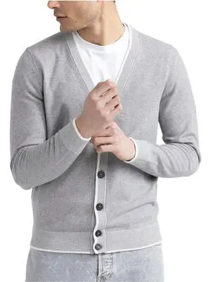 Peserico Contrast Trim V-neck Cardigan - Granite
